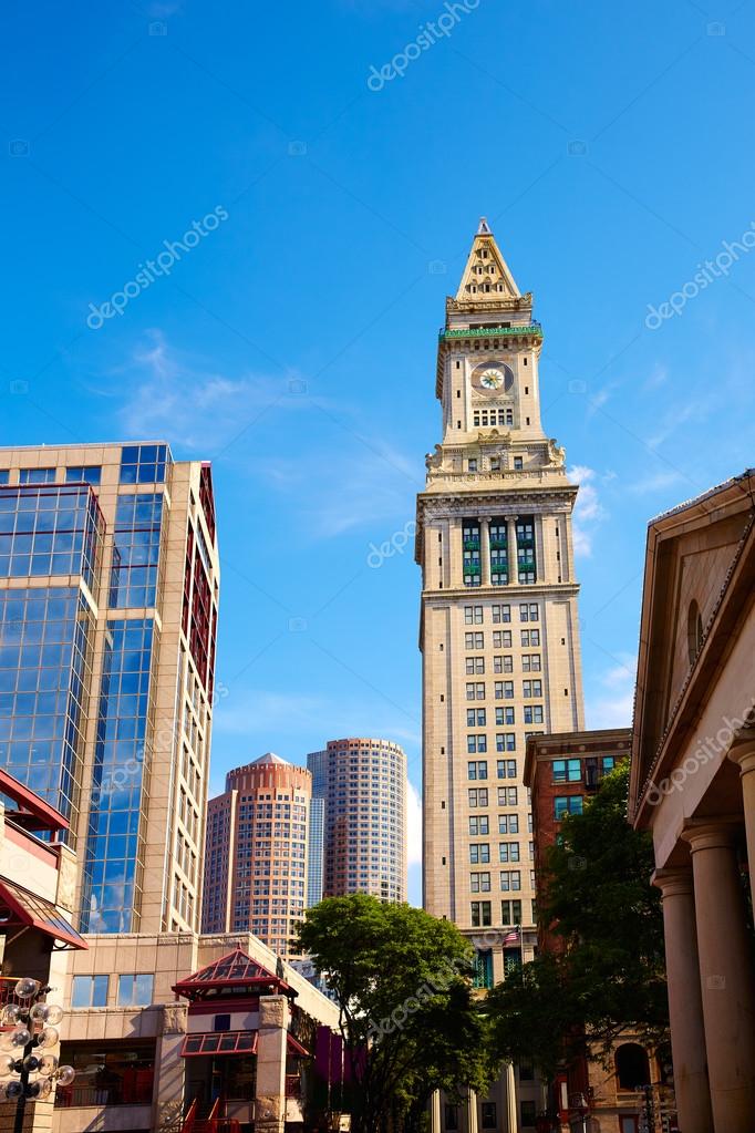Boston Clock tower Custom House Quincy Market — Stock Photo ...