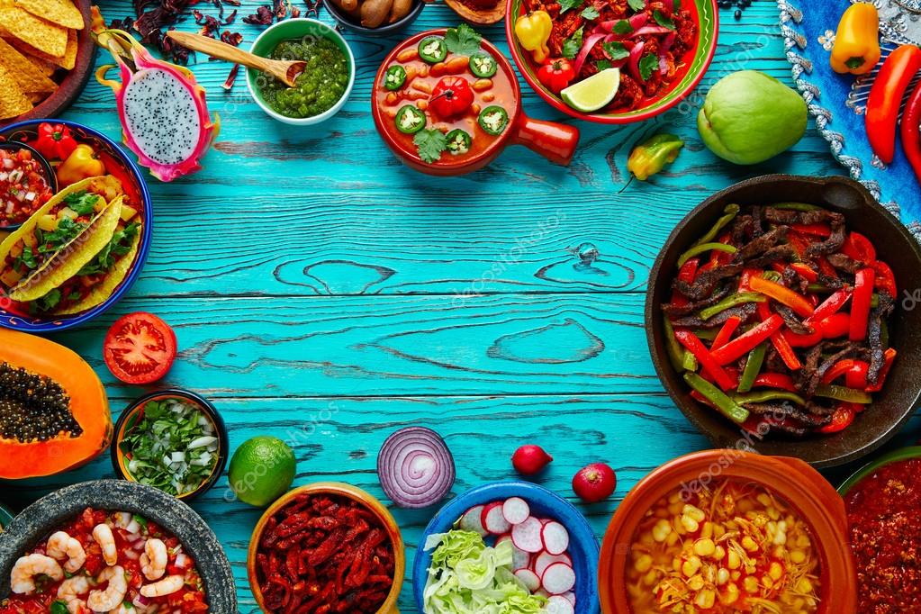 Mezcla comida mexicana fondo colorido México — Foto de stock ...
