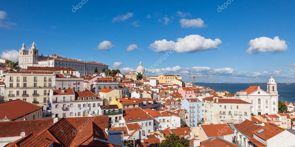 Panoramic view of Lisbon rooftop from Portas do sol viewpoint Stock ...