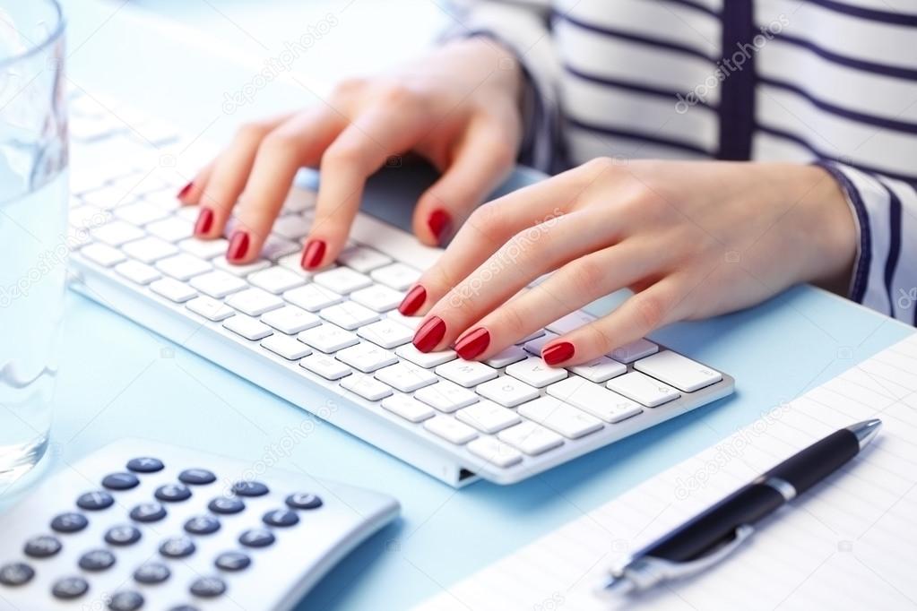 Woman hands on computer keyboard — Stock Photo © gzorgz #71691265