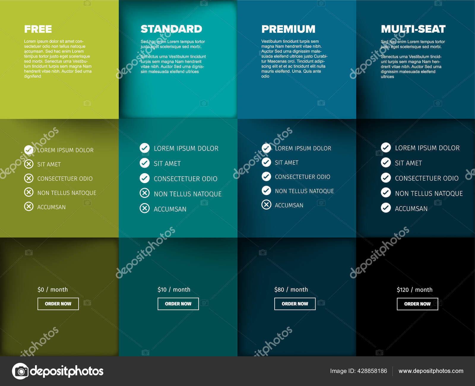 Products Service Feature Compare Mosaic List Table Template Various ...
