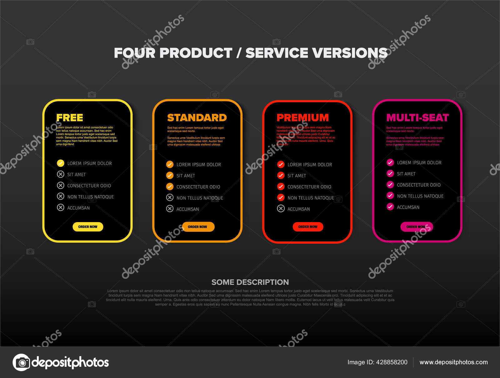 Product Features Schema Template Cards Four Services Feature Lists ...
