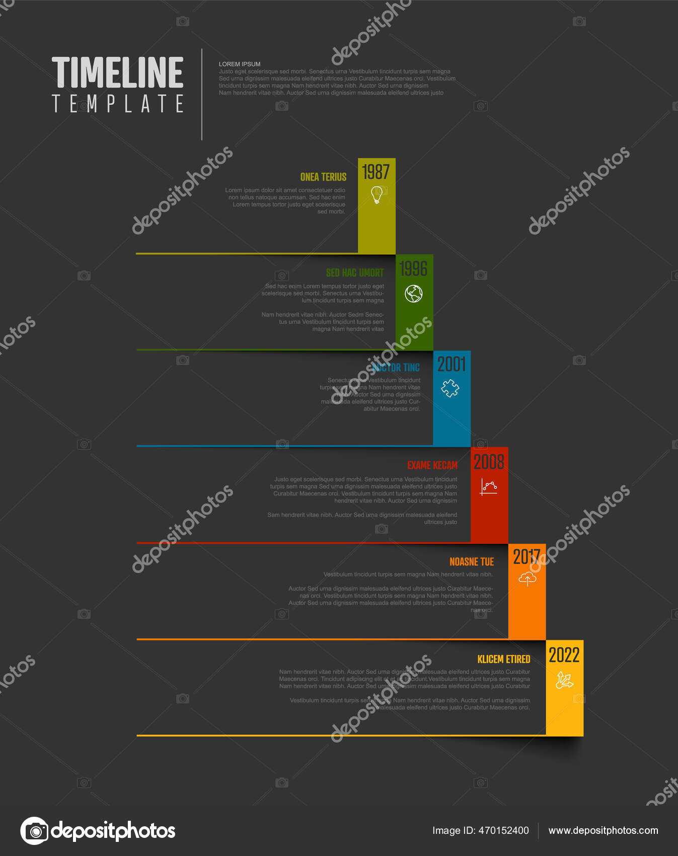 Vector Dark Infographic Company Milestones Colorful Timeline Template ...