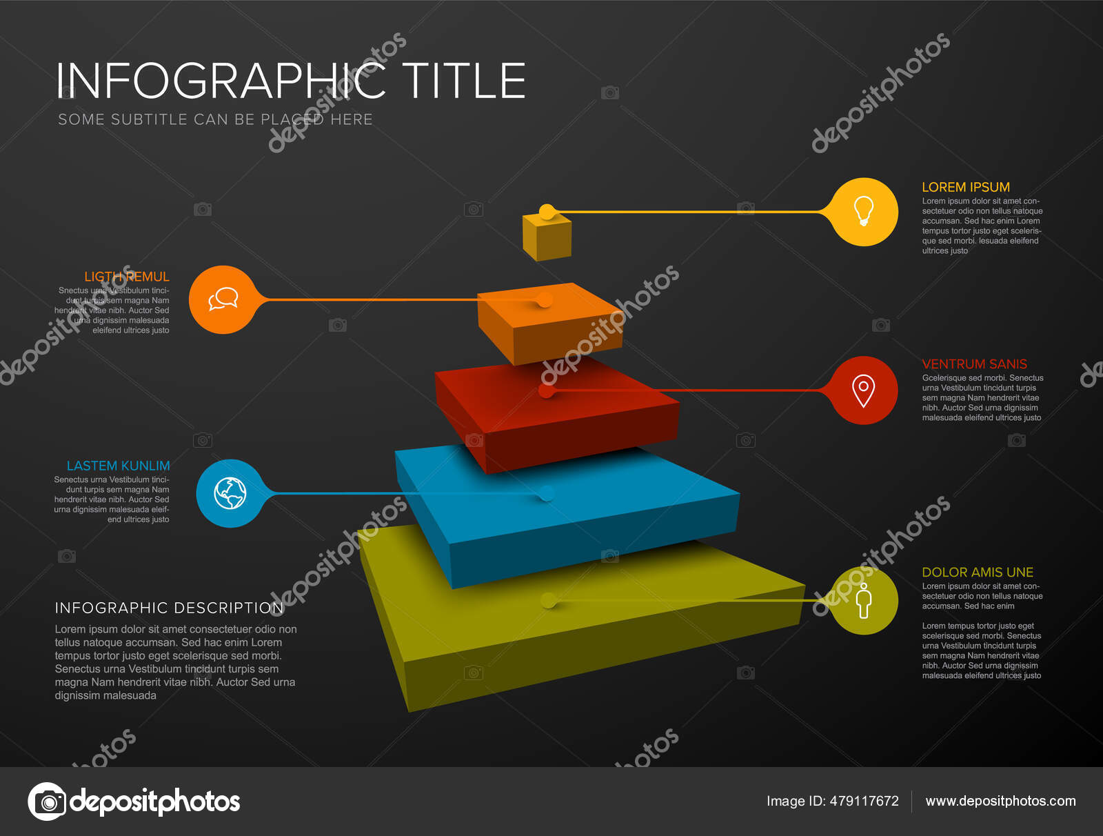 Vector Infographic Square Layers Template Five Levels Material ...