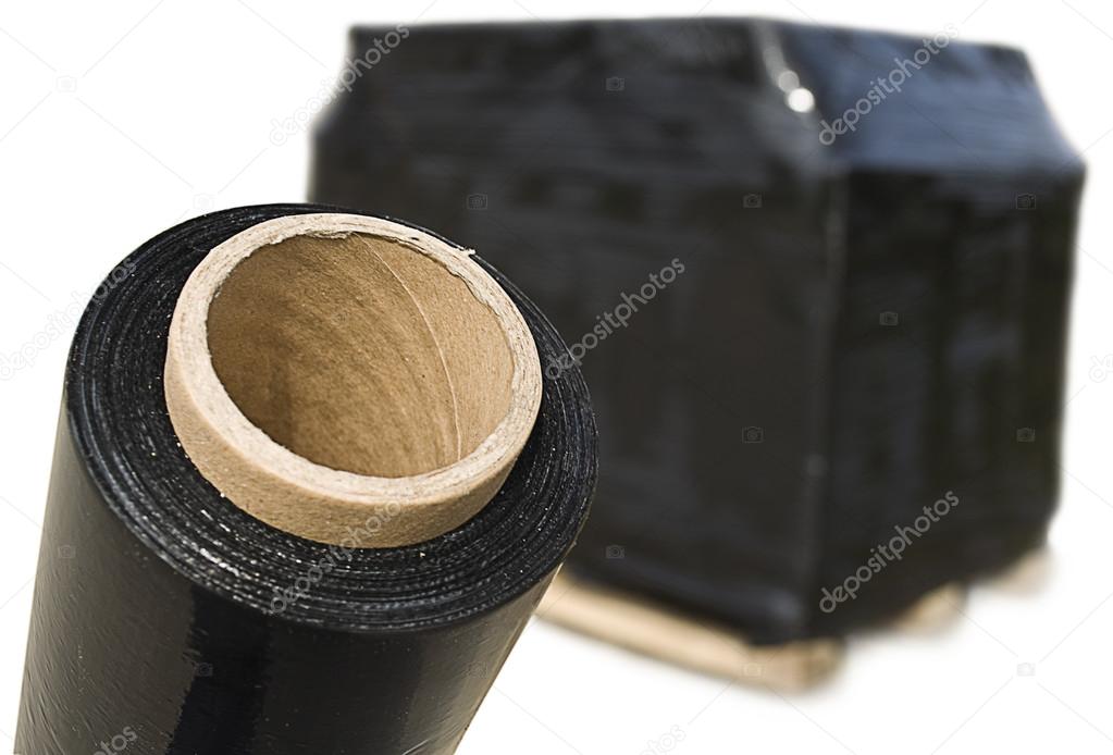 Black stretch fim and cardboard box palette — Stock Photo © Noraluca013 ...