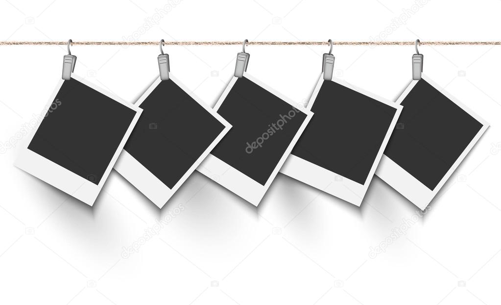 Bingkai foto kosong tergantung di klip metalik Vektor Stok oleh ...