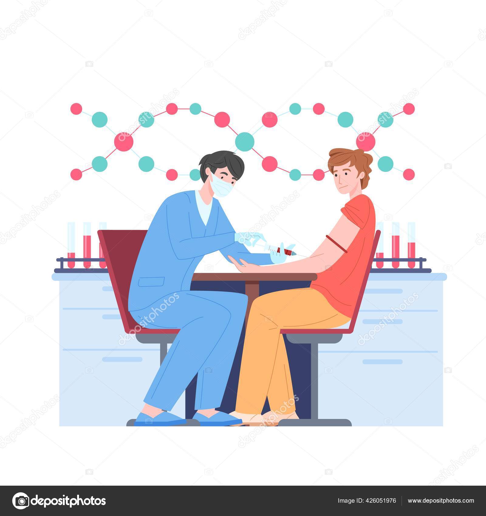 Blood test and donating, physician vector cartoon character takes blood ...