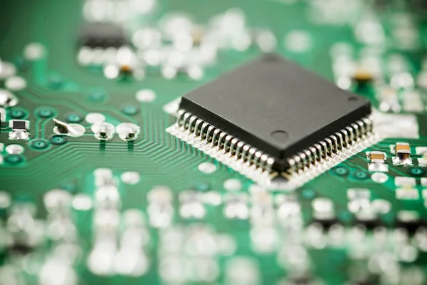 Infromation technology computer board with transistor and blue light ...