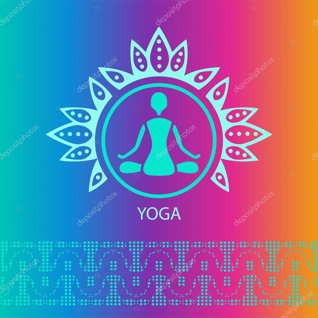 Yoga emblem bright rainbow background lotus posture Stock Vector Image ...