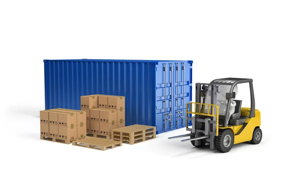 Forklift machine, cargo containers - 3D rendering Stock Photo by ©3d ...