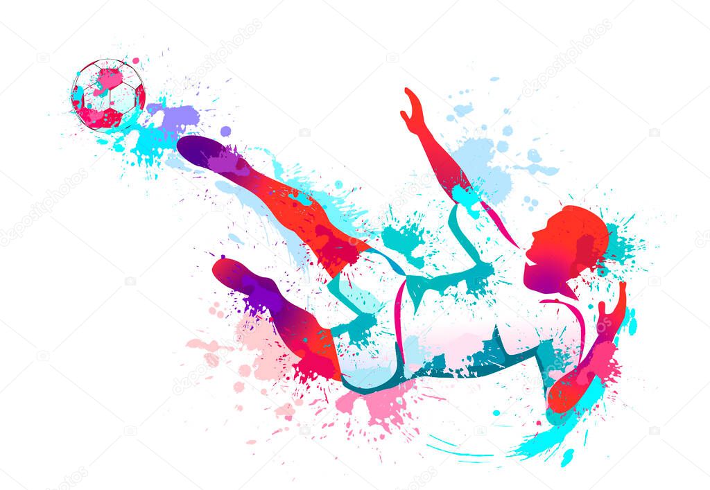 Silueta de un jugador de f tbol con una pelota en estilo grunge, con la imposici n de varias ...