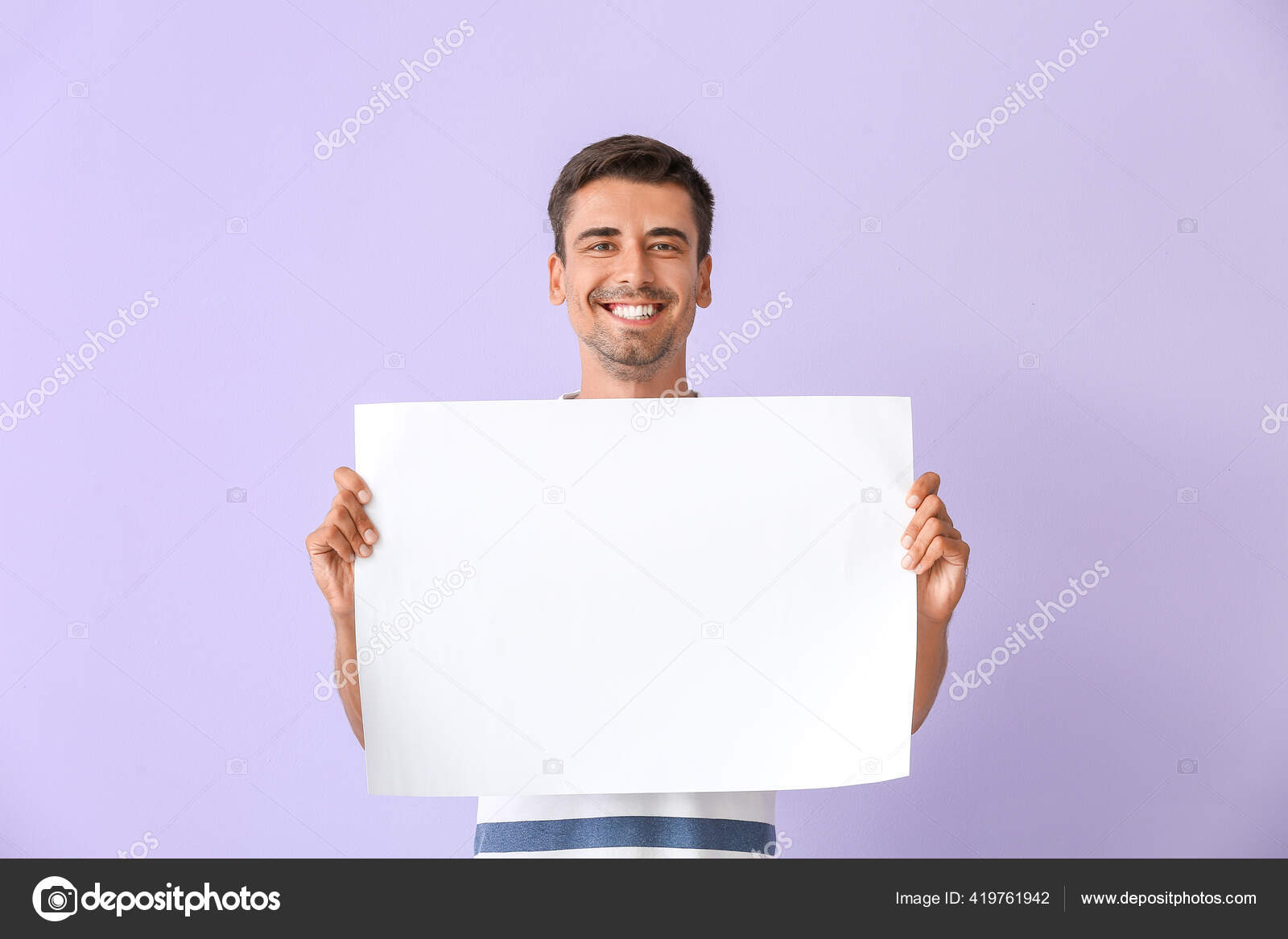 Young Man Blank Paper Sheet Color Background — Stock Photo © serezniy ...