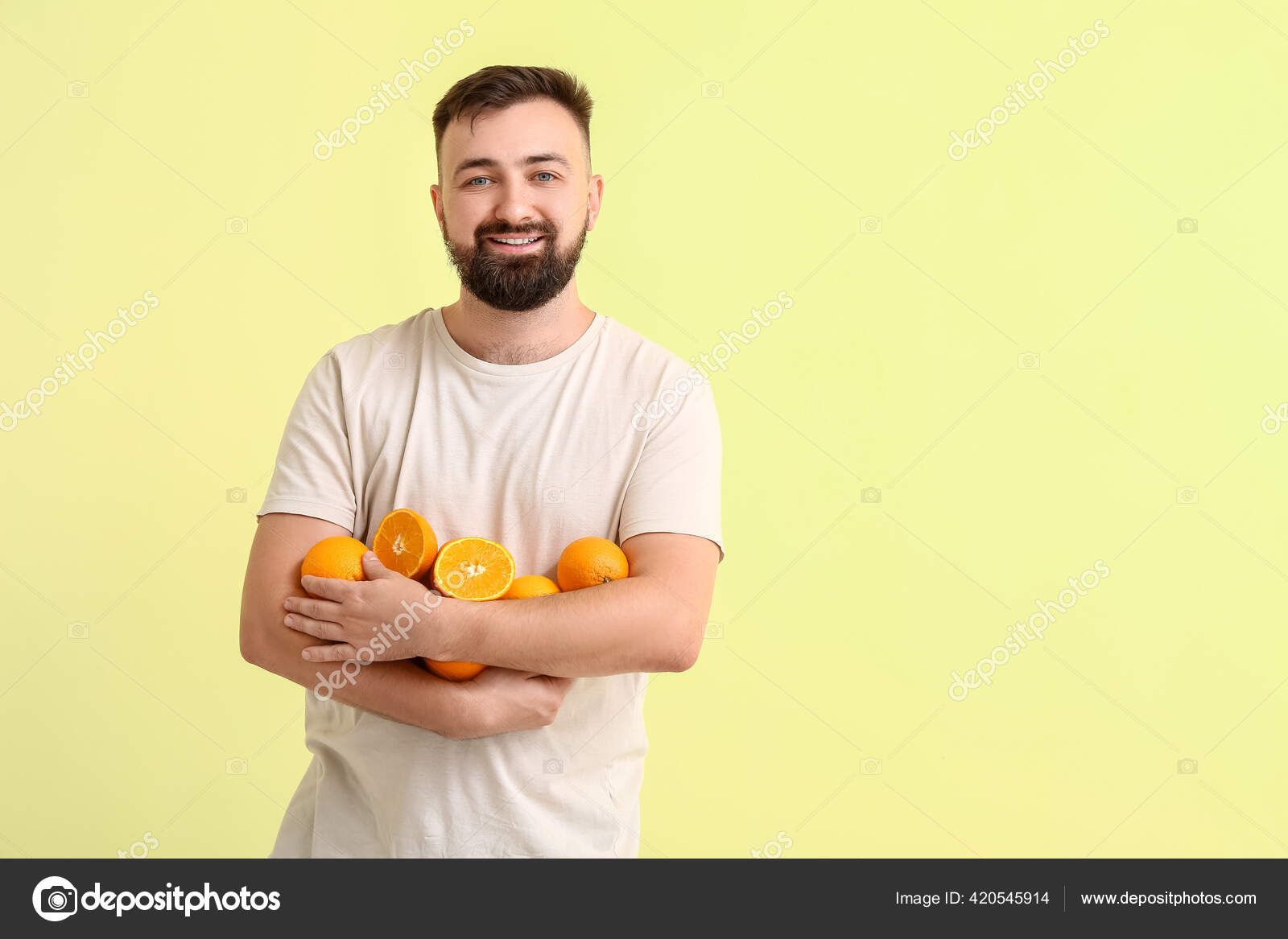 Man Oranges Color Background Stock Photo by ©serezniy 420545914