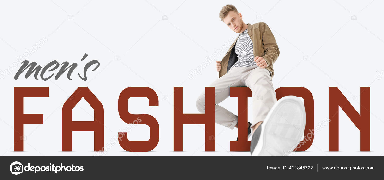 Stylish Young Man Text Men's Fashion White Background — Stock Photo ...