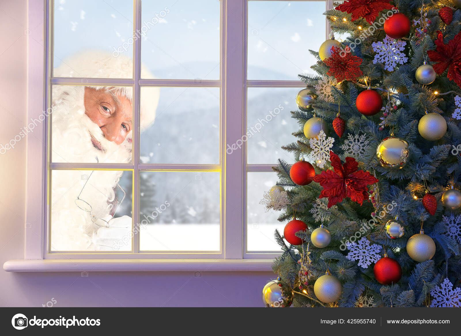 Curious Santa Claus Looking Window Stock Photo by ©serezniy 425955740