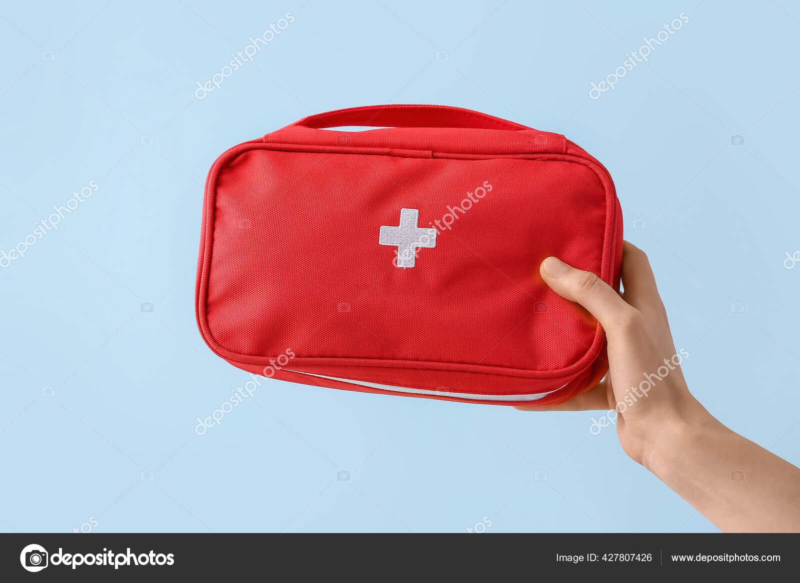 Hand First Aid Kit Color Background — Stock Photo © serezniy #427807426