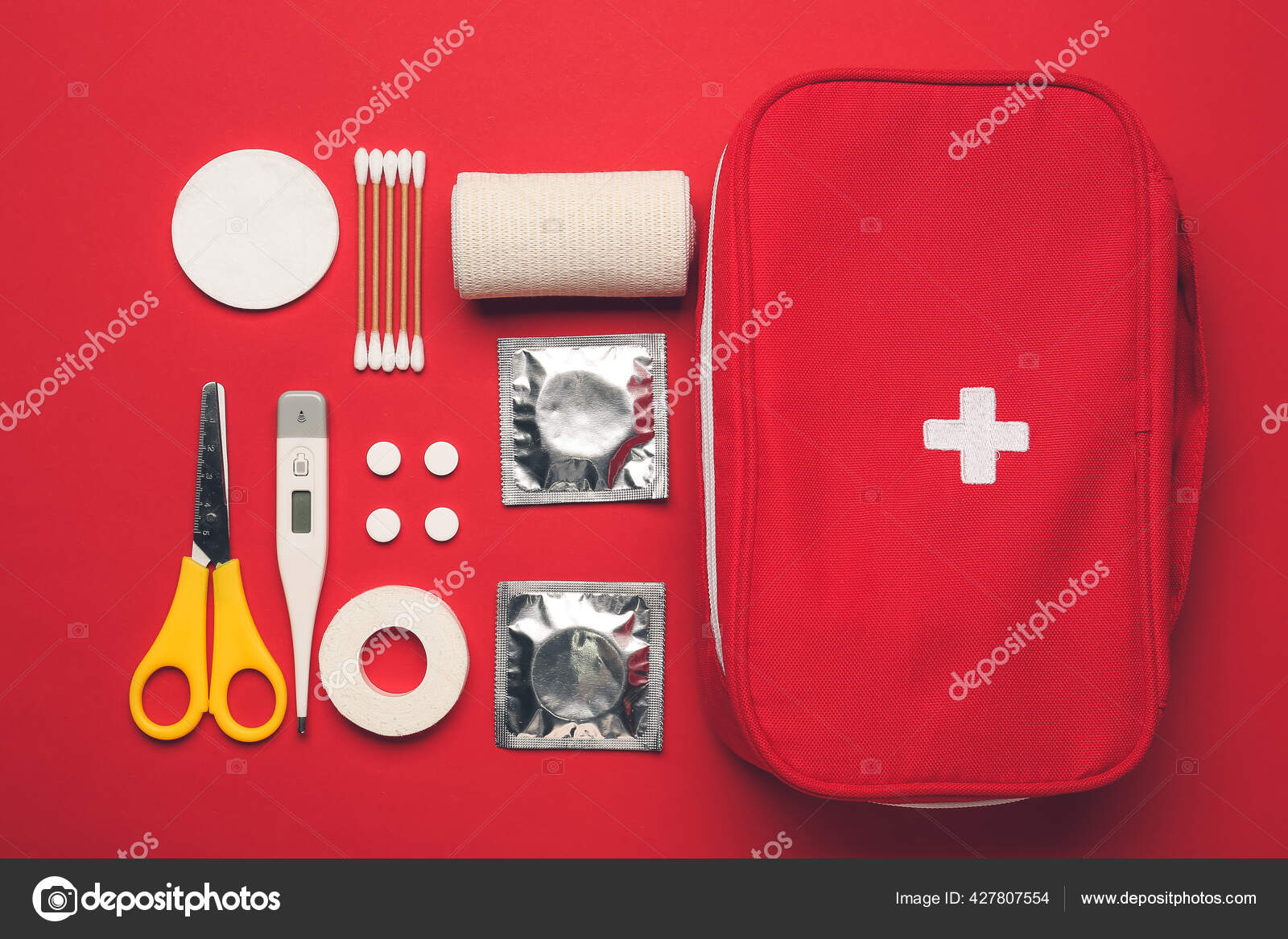 First Aid Kit Color Background Stock Photo by ©serezniy 427807554