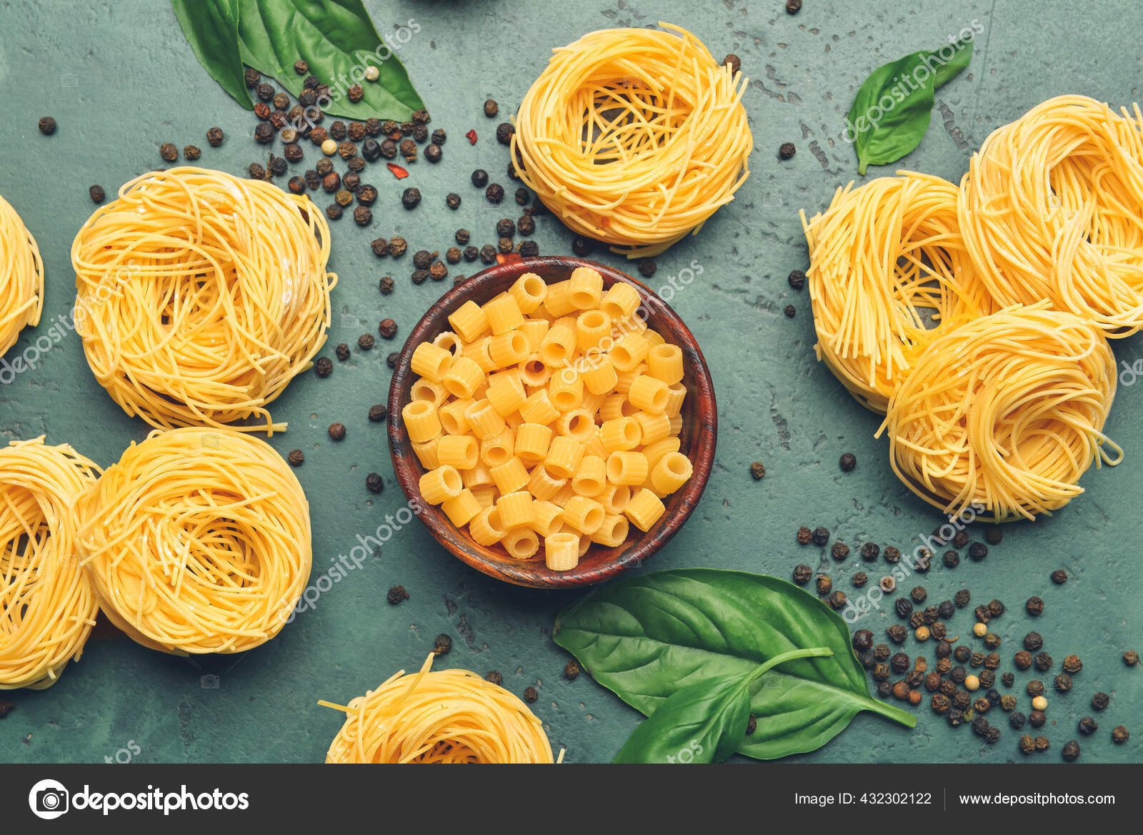 Composition Uncooked Pasta Color Background Stock Photo by ©serezniy ...