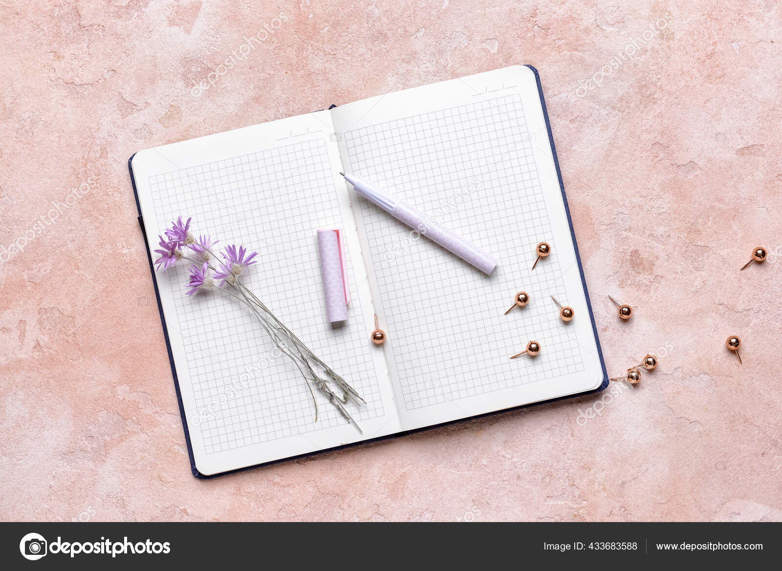 Notebook Pen Color Background Stock Photo by ©serezniy 433683588