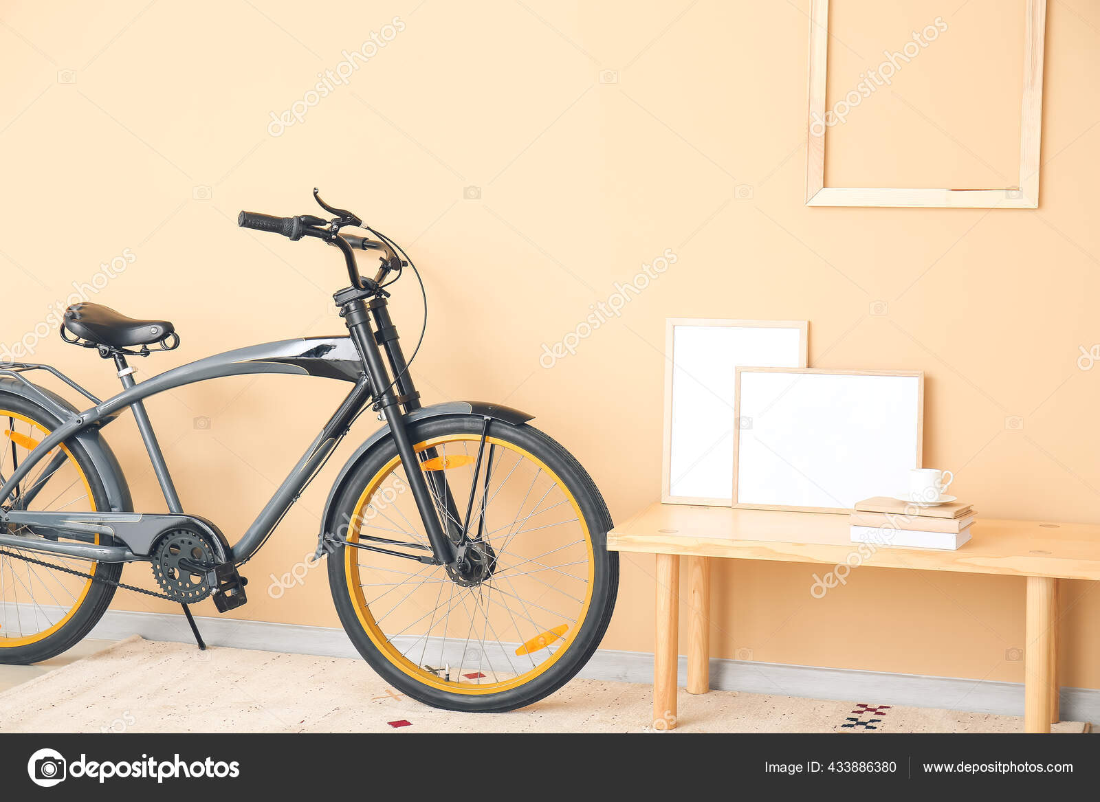 Interior Modern Room Bicycle Blank Photo Frames — Stock Photo ...
