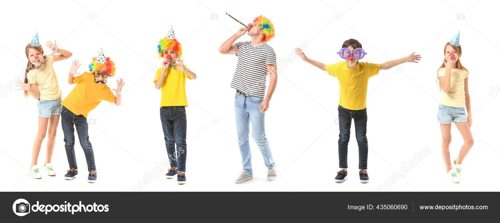 Collage People Celebrating April Fools' Day White Background — Stock ...