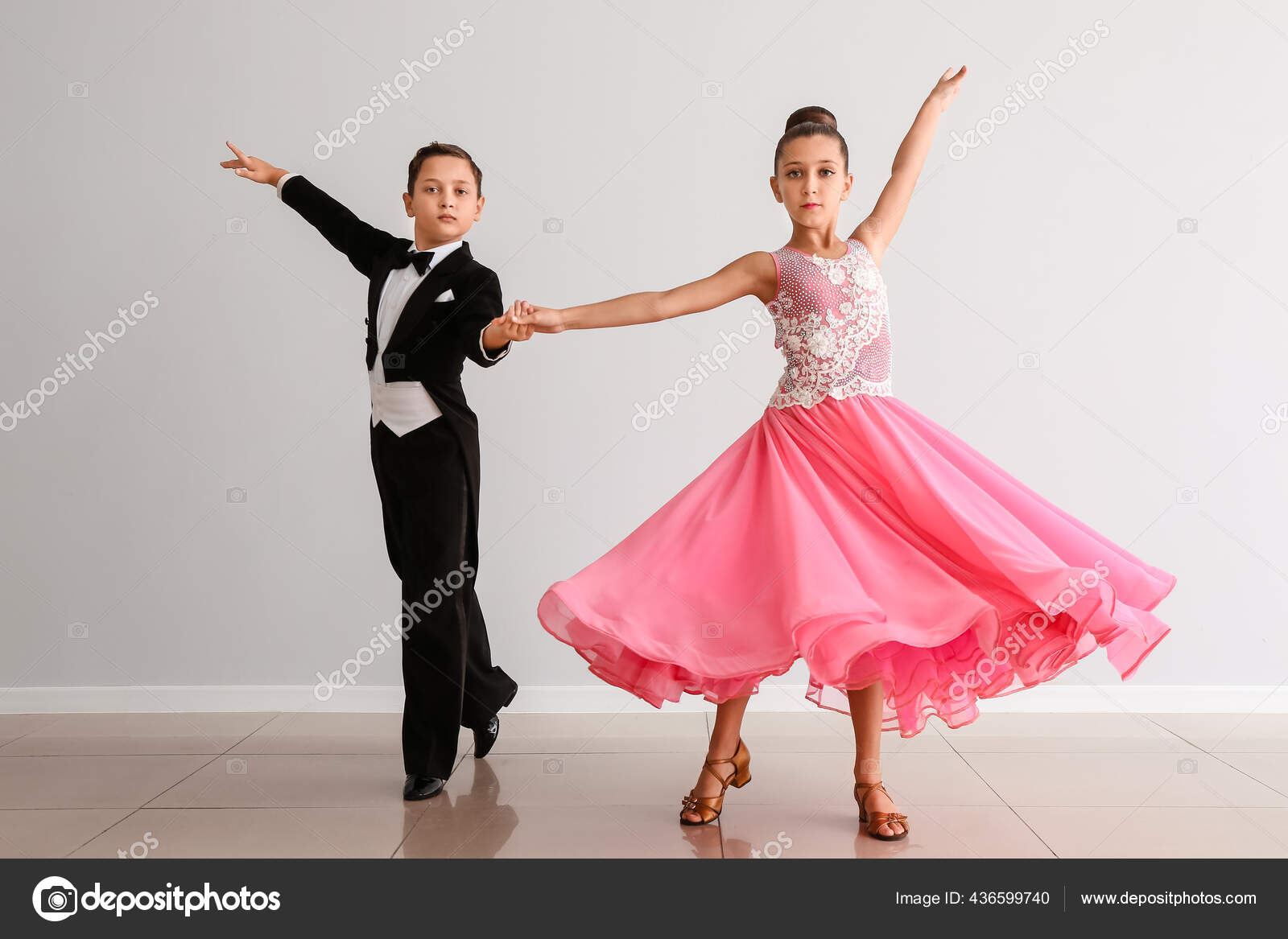 Cute Little Children Dancing Studio Stock Photo by ©serezniy 436599740