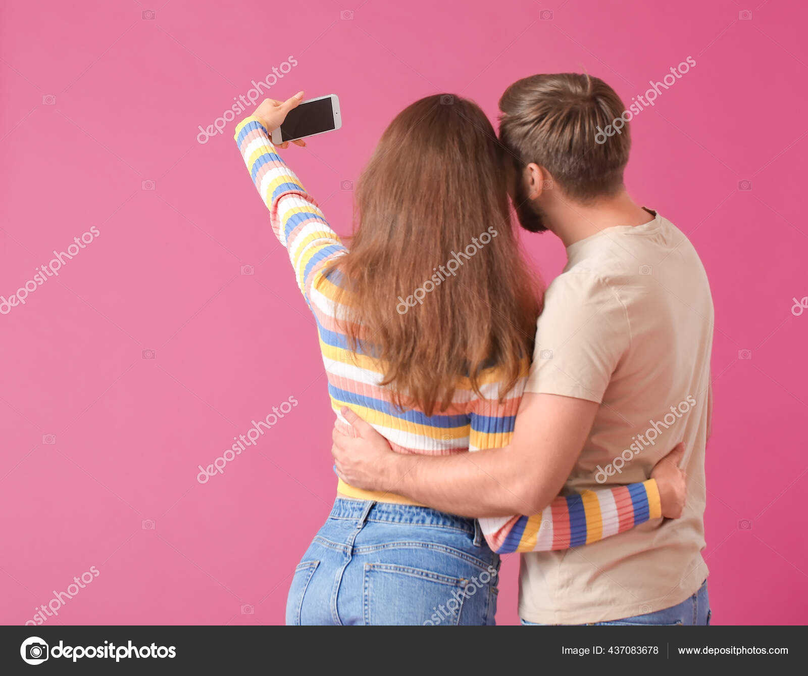 Young Couple Taking Selfie Color Background — Stock Photo © serezniy ...