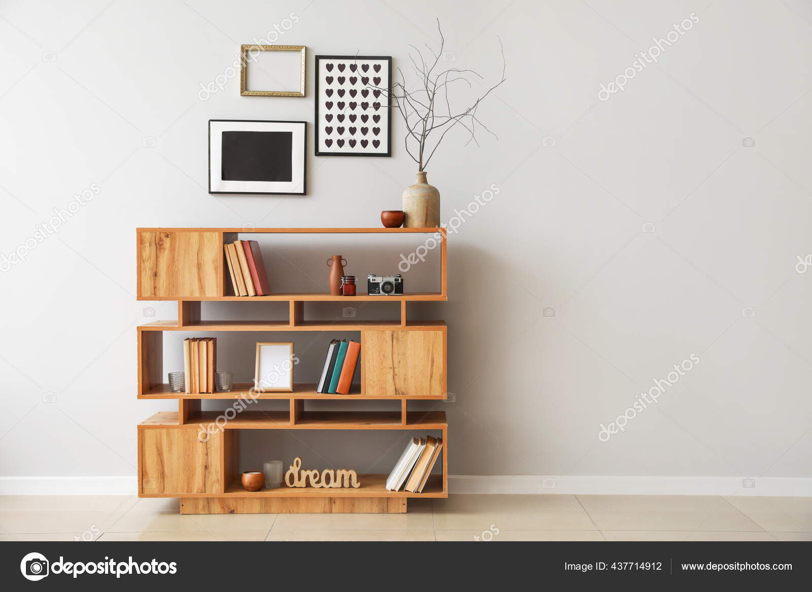 Shelving Unit Books Decor Interior Room — Stock Photo © serezniy #437714912
