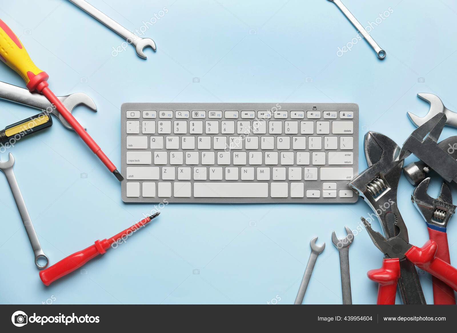 Computer Keyboard Set Construction Tools Color Background Stock Photo ...