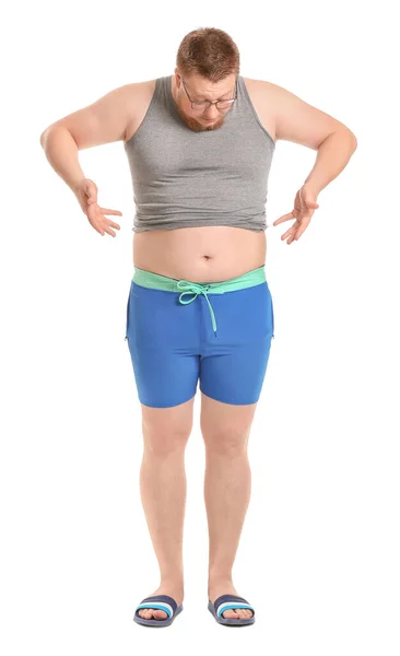 Overweight Man Grey Background Weight Loss Concept Stock Photo by ...