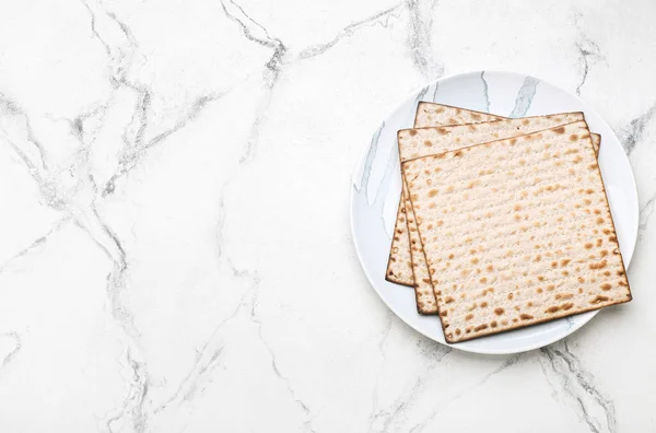 Plate Jewish Flatbread Matza Passover Color Background — Stock Photo ...