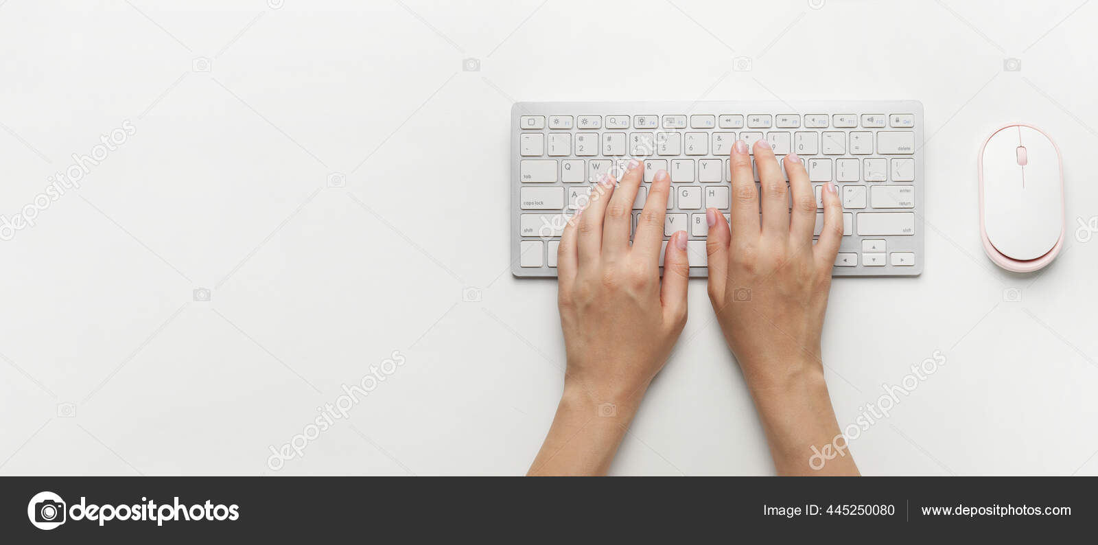 Female Hands Computer Keyboard White Background Space Text — Stock ...