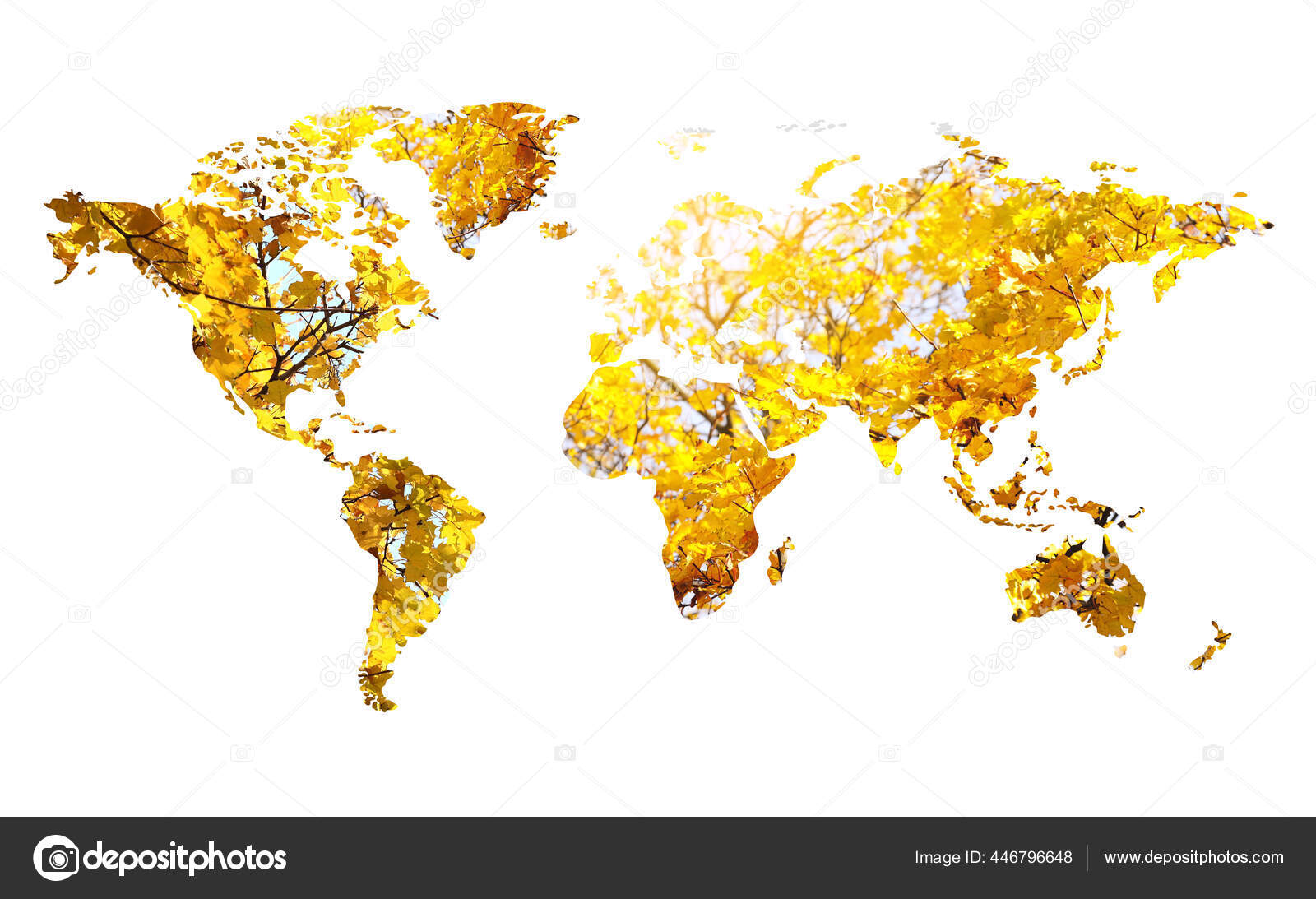 World Map Made Yellow Leaves White Background — Stock Photo © serezniy ...