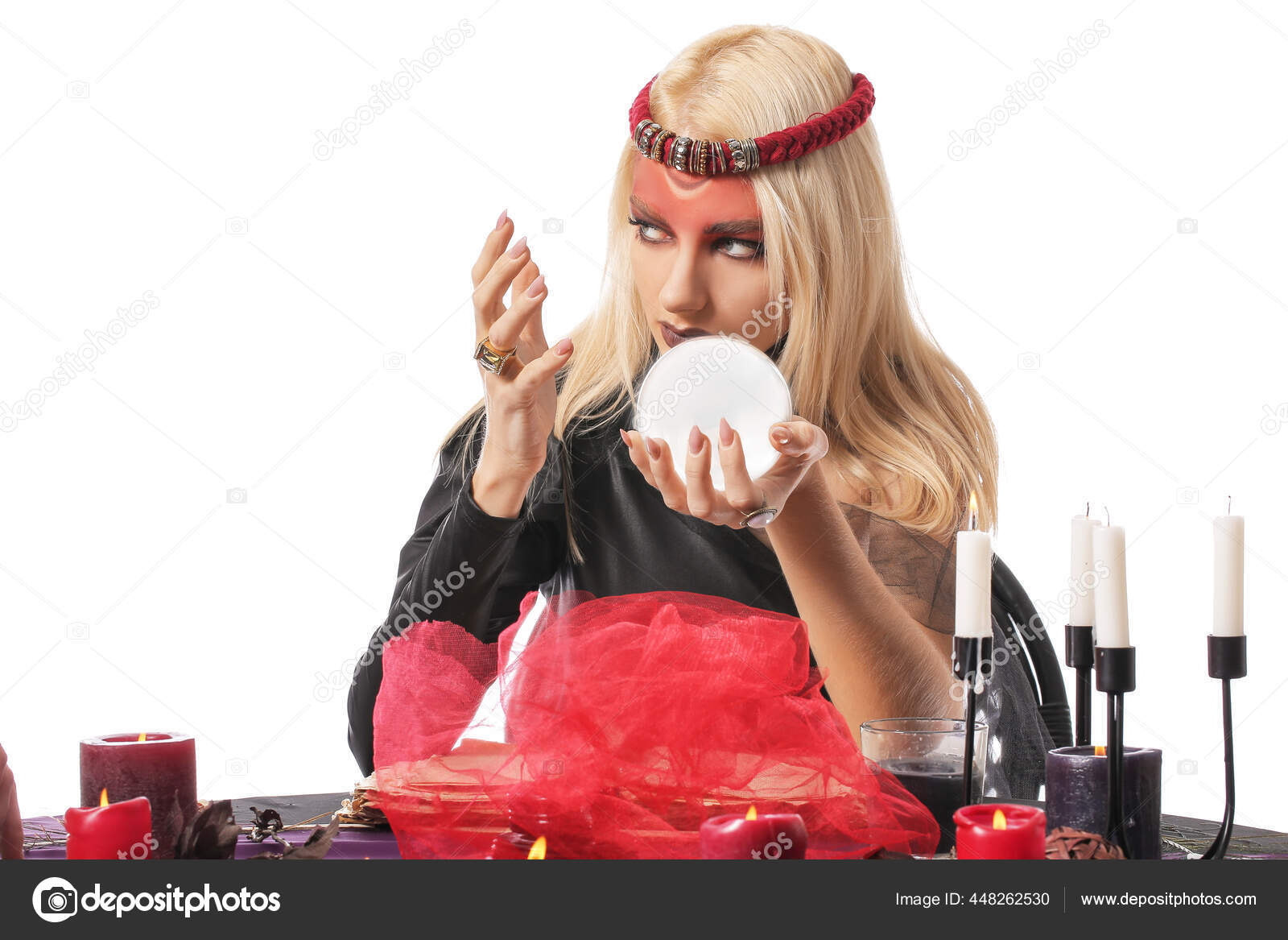Fortune Teller Crystal Ball Reading Future White Background Stock Photo ...