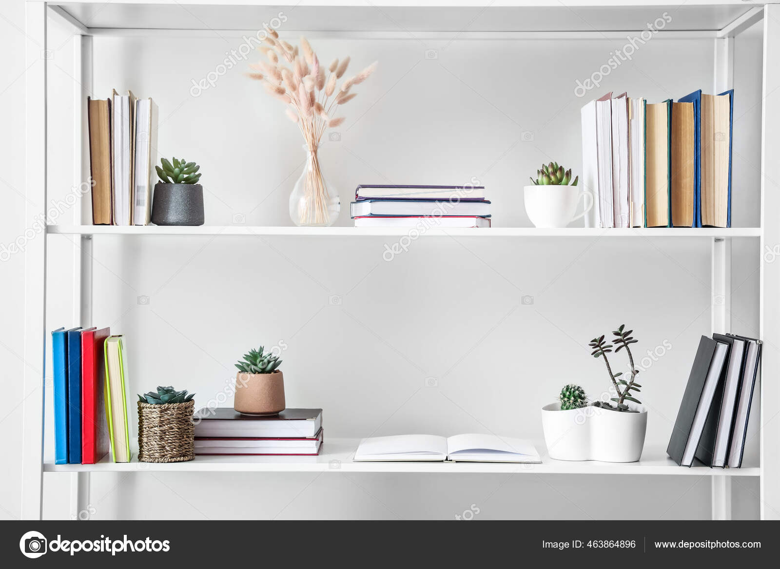 Shelf Unit Books Decor Light Wall — Stock Photo © serezniy #463864896