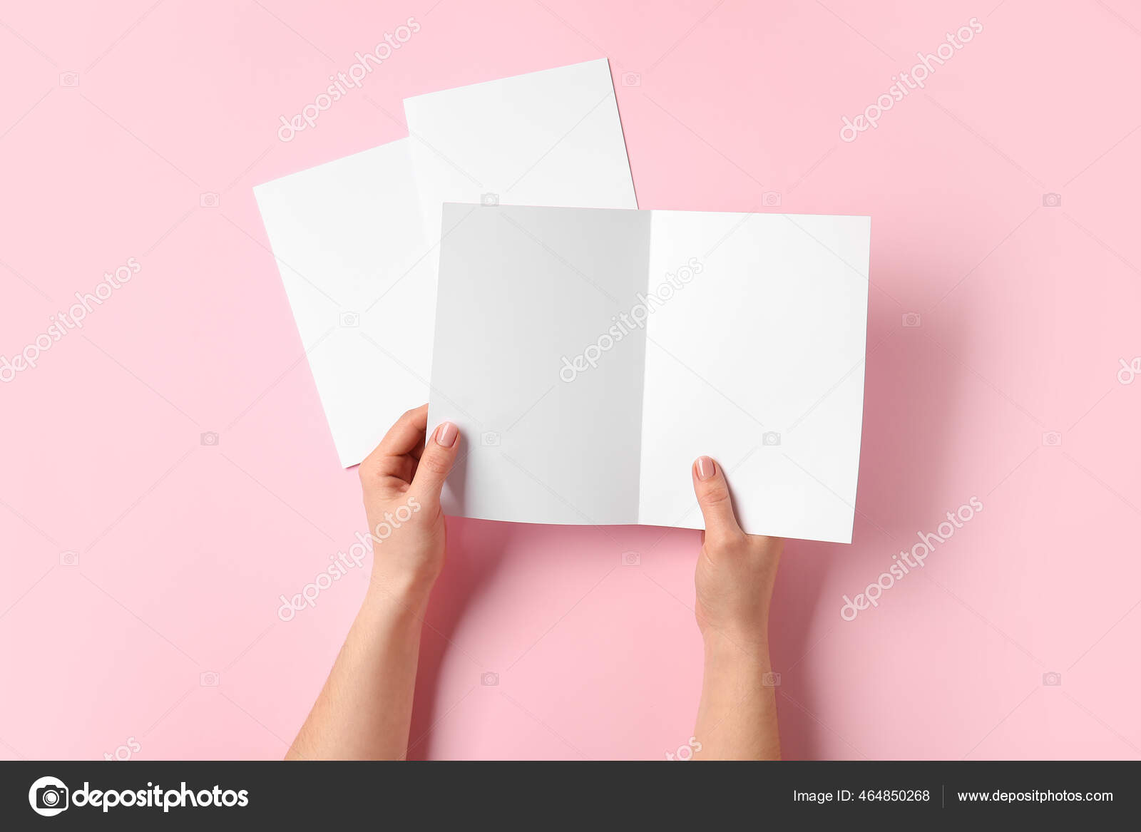 Hands Blank Brochures Color Background Stock Photo by ©serezniy 464850268