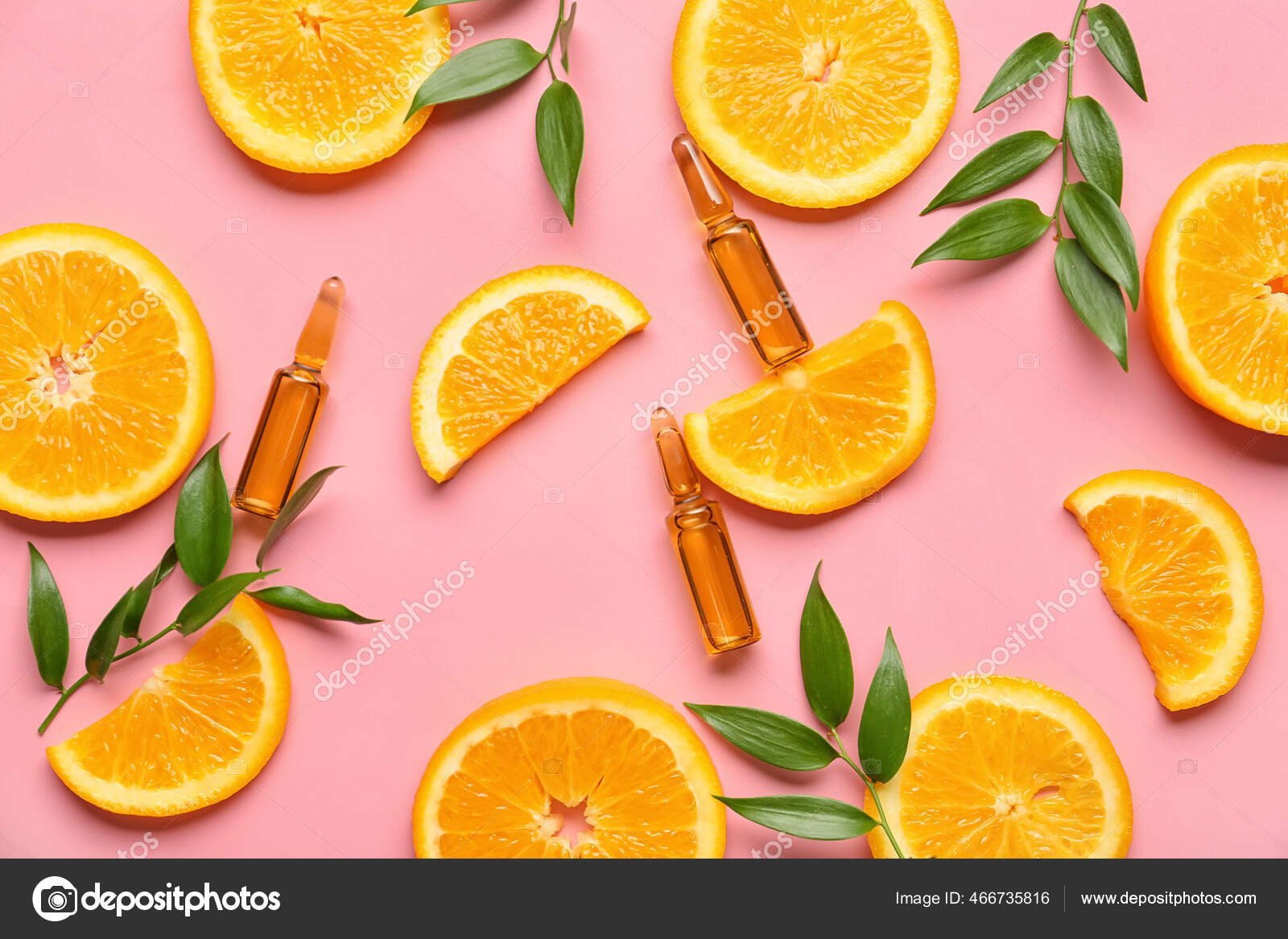 Ampules Vitamin Injection Orange Fruit Slices Color Background — Stock ...