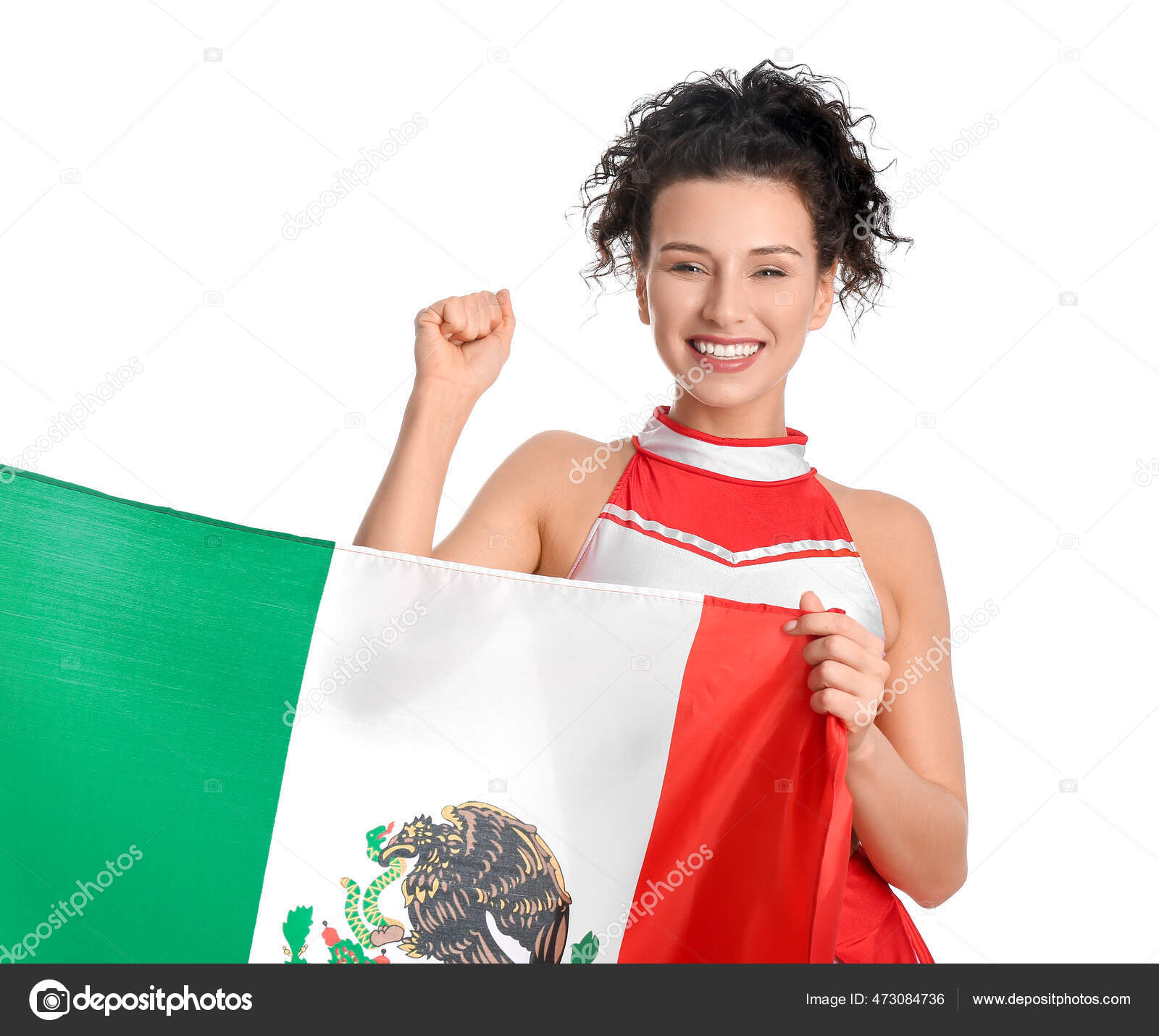 Linda Líder Torcida Com Bandeira Mexicana Fundo Branco — Fotografia de ...