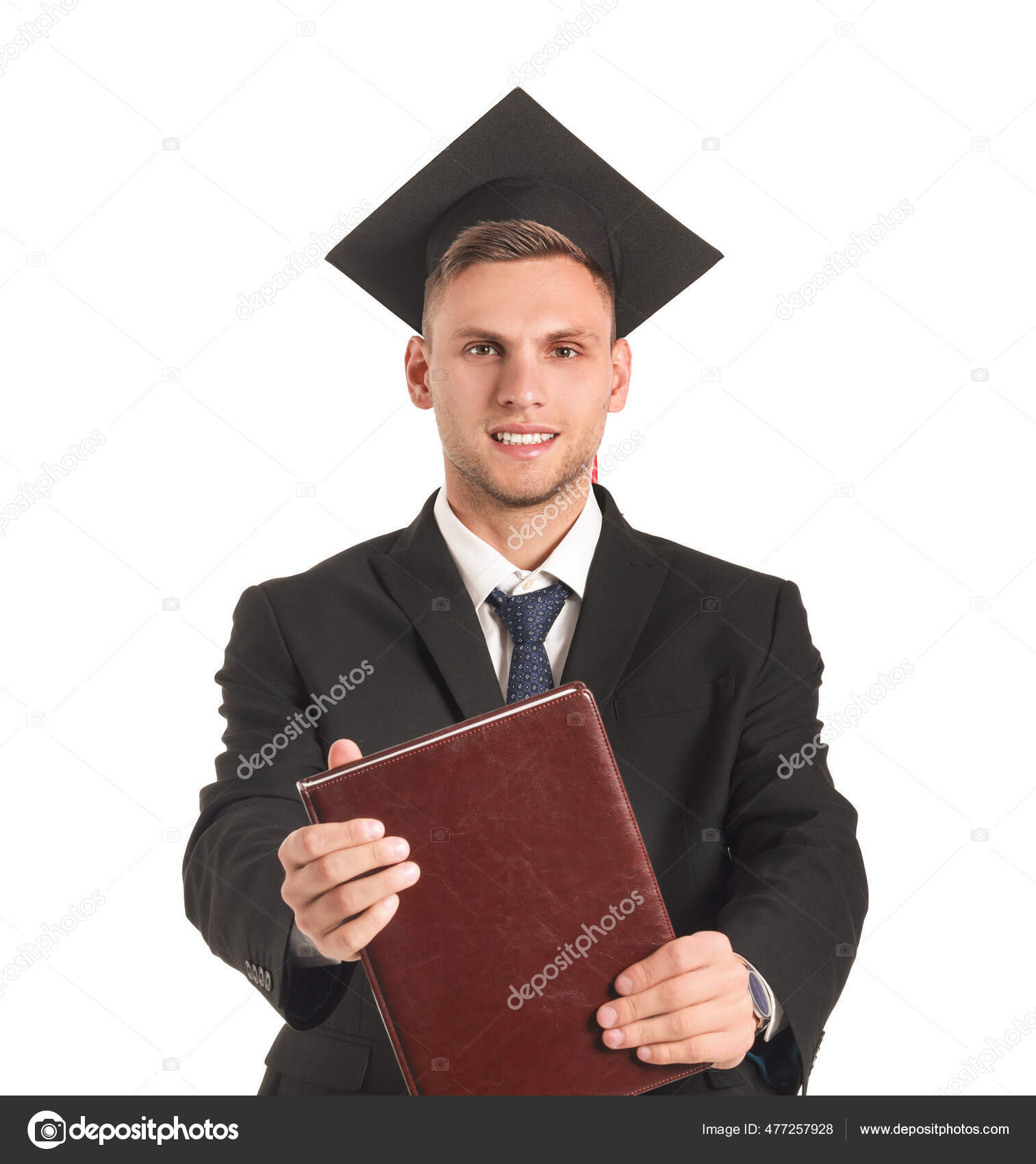 Male Graduating Student Book White Background — Stock Photo © serezniy ...