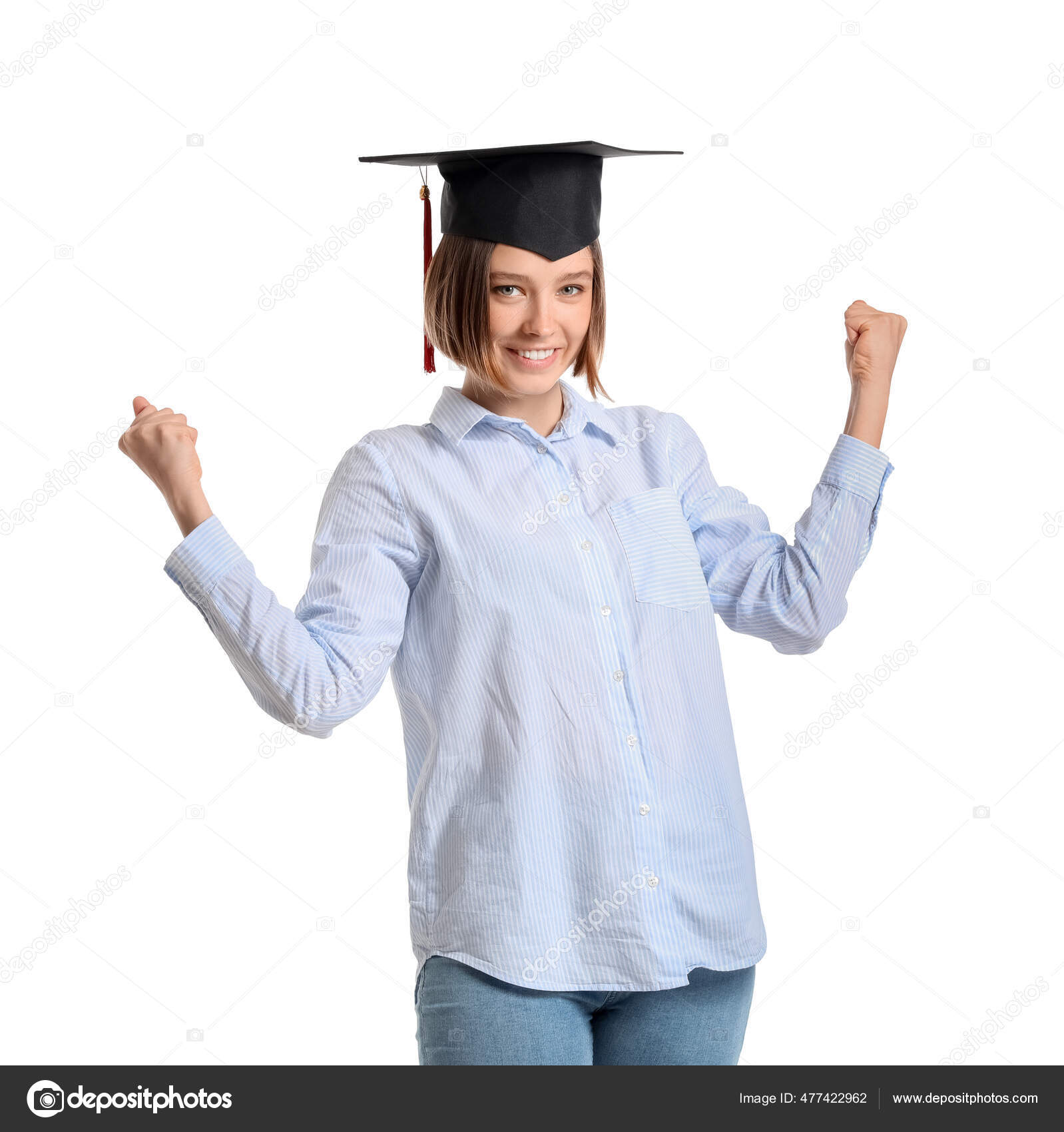 Happy Female Graduating Student White Background — Stock Photo ...