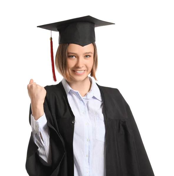 Little Girl Graduation Hat Diploma Color Background — Stock Photo ...