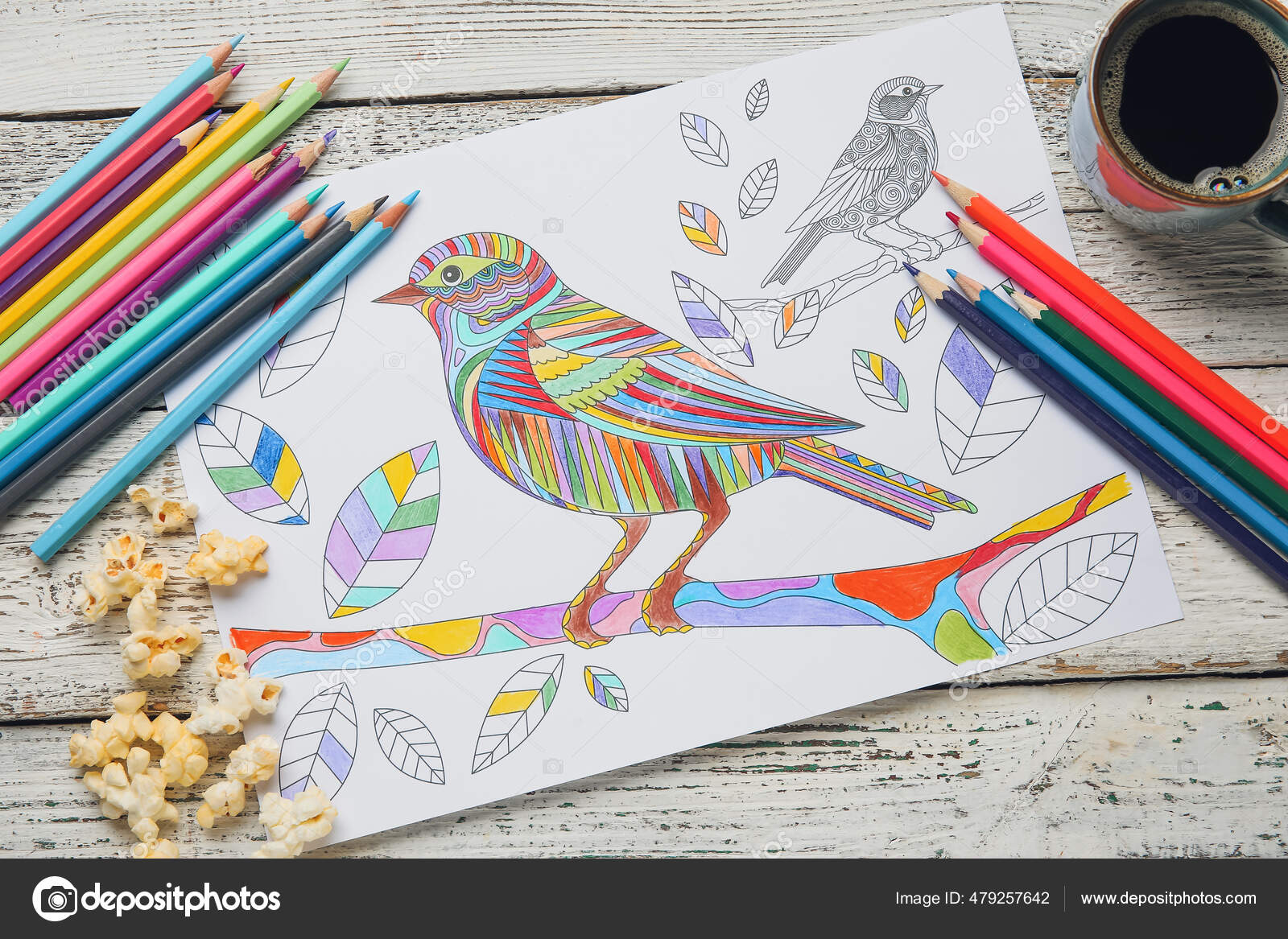 Composition Coloring Picture Light Wooden Table Stock Photo by ...