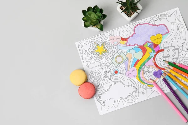 Composition Coloring Picture Light Wooden Table — Stock Photo ...