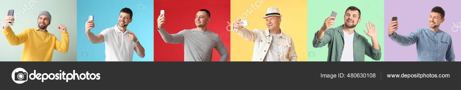 Different Men Taking Selfie Color Background — Stock Photo © serezniy ...