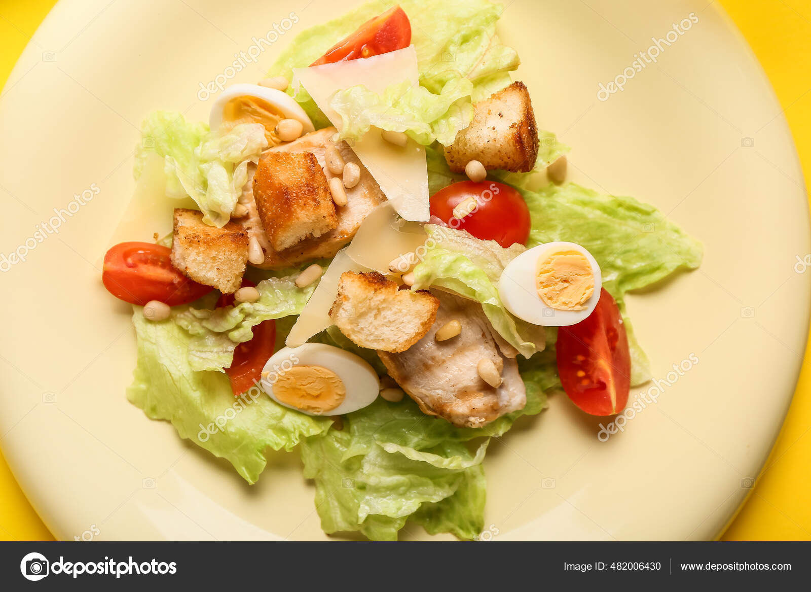 Plate Caesar Salad Color Background Closeup Stock Photo by ©serezniy ...