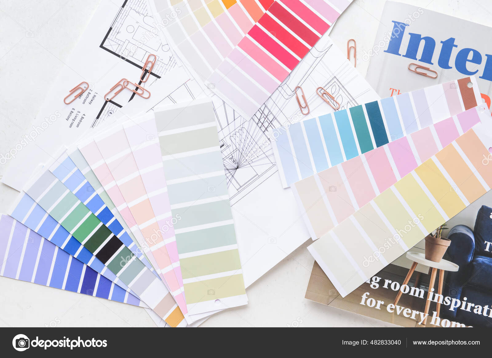 Paint Color Samples House Plan Magazine White Background Stock Photo by ...