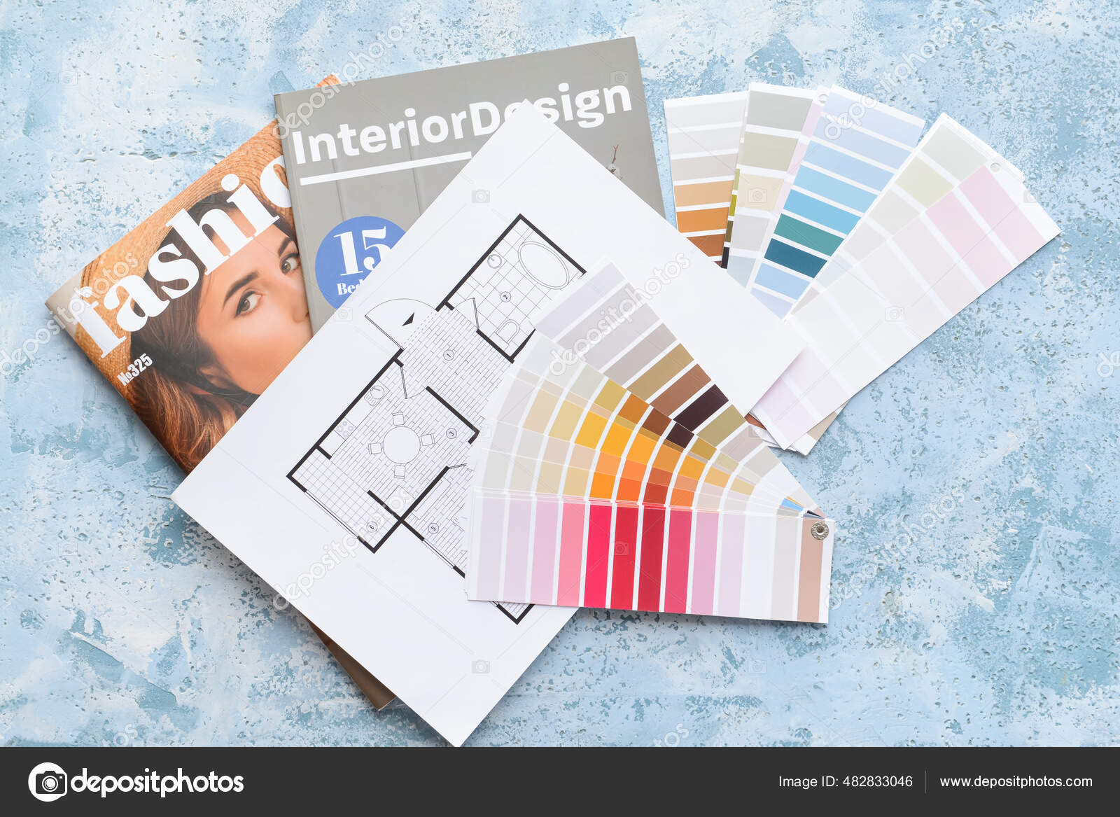 Paint Color Samples House Plan Magazines Color Background Stock Photo ...