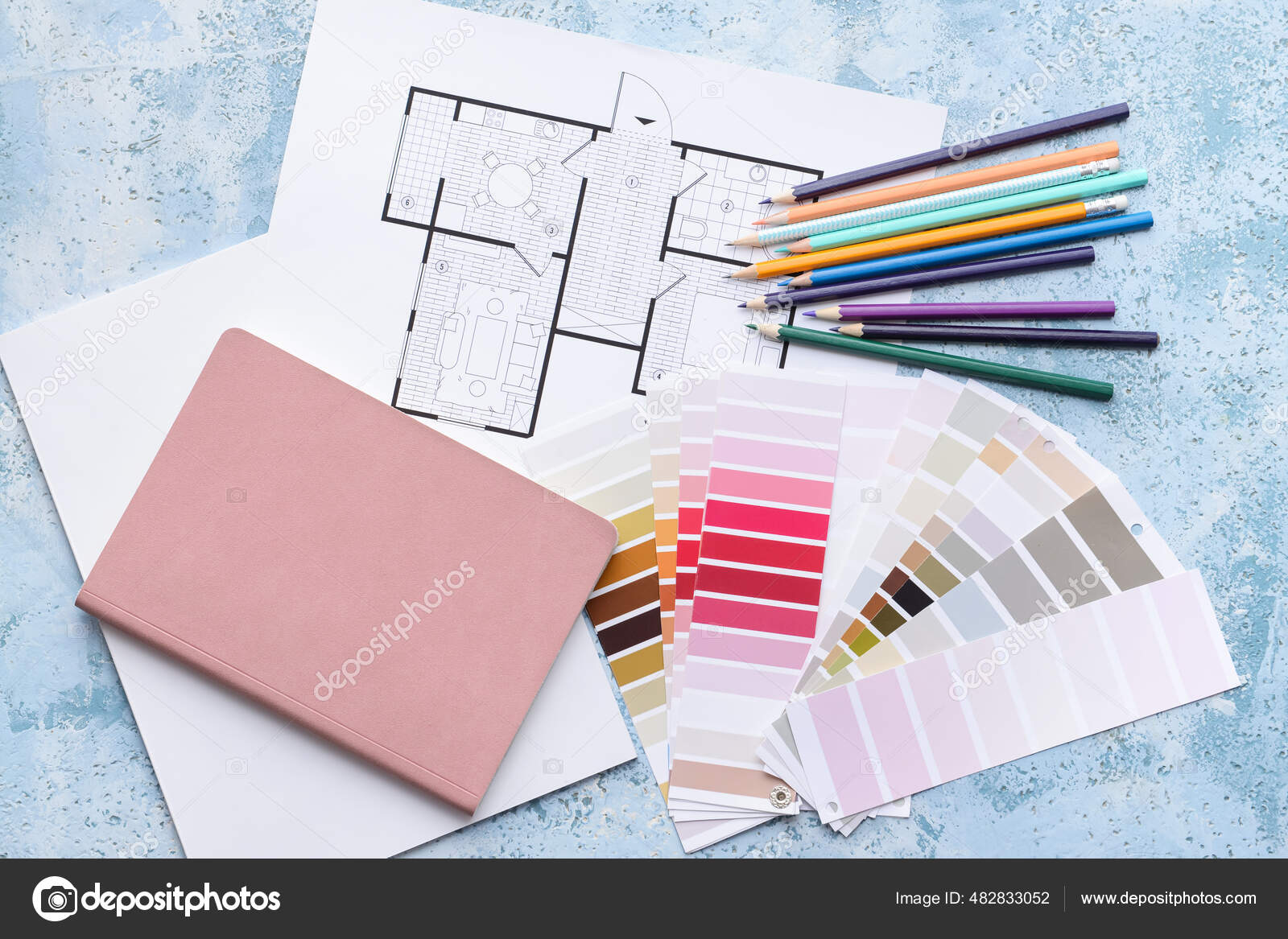 Composition Paint Color Samples House Plan Color Background Stock Photo ...