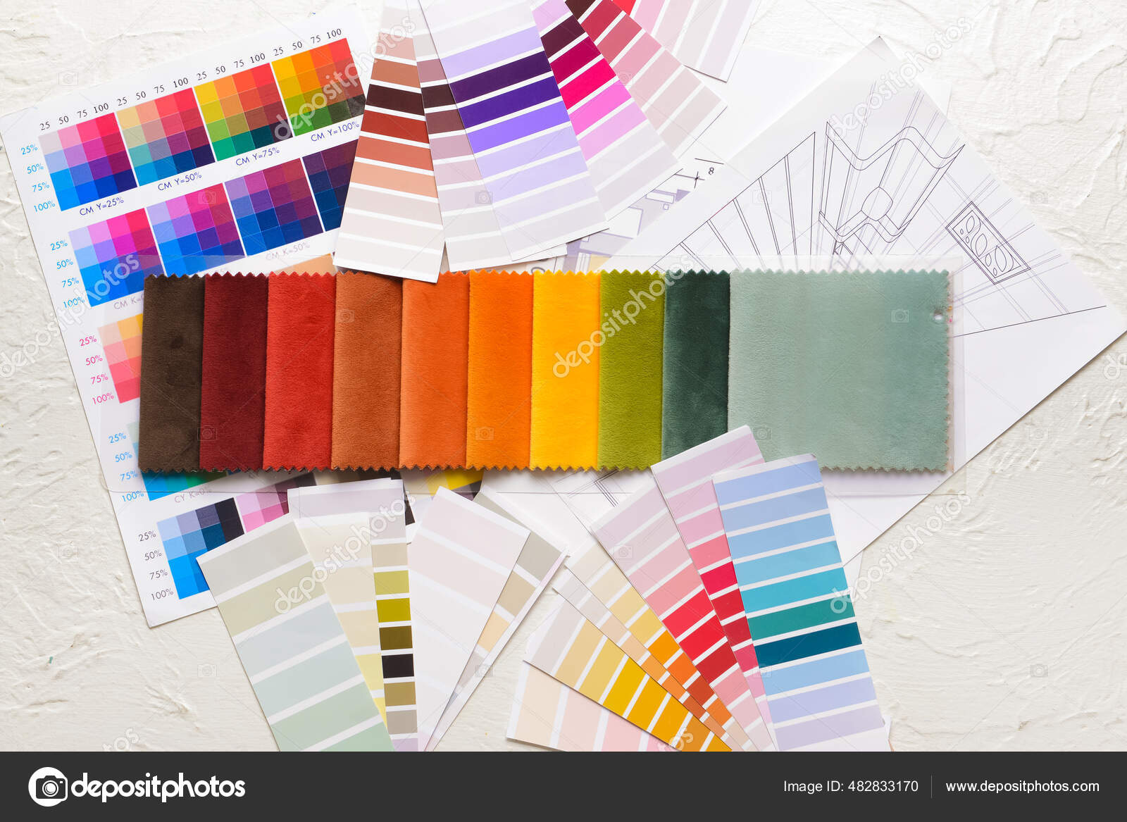 Composition Paint Color Palettes Fabric Samples White Background Stock ...