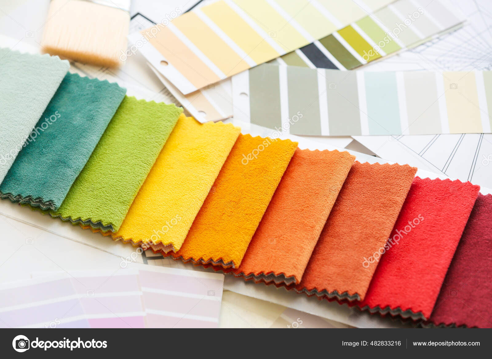 Composition Paint Color Palettes Fabric Samples Light Background Stock ...